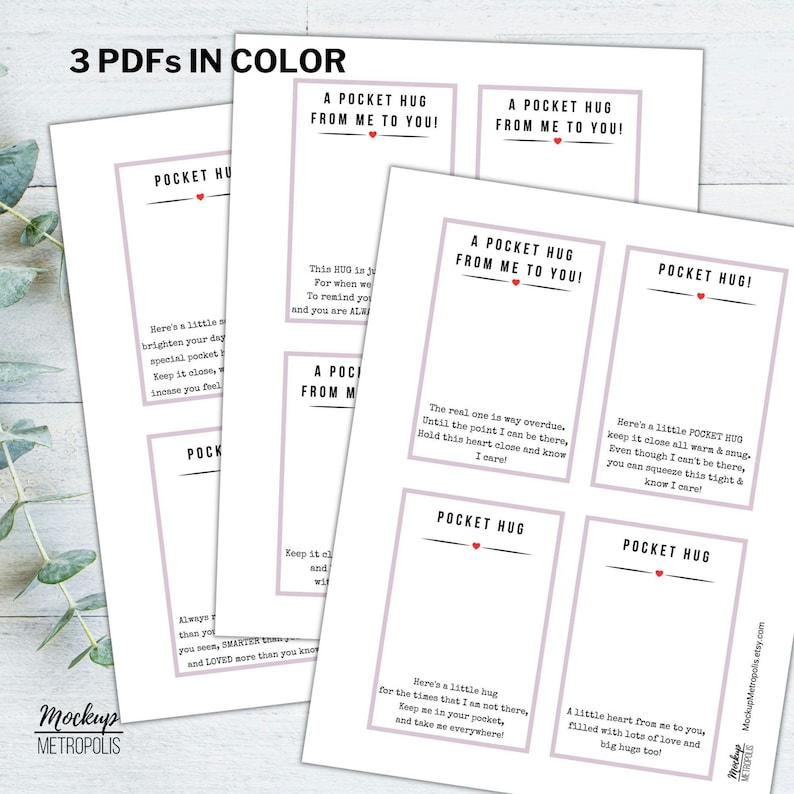 Printable Pocket Hug Cards, DIY Heart Messages - Etsy UK