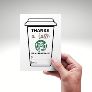 Thank You Cards, Thanks a Latte Teacher, Appreciation Coworker Friend ...