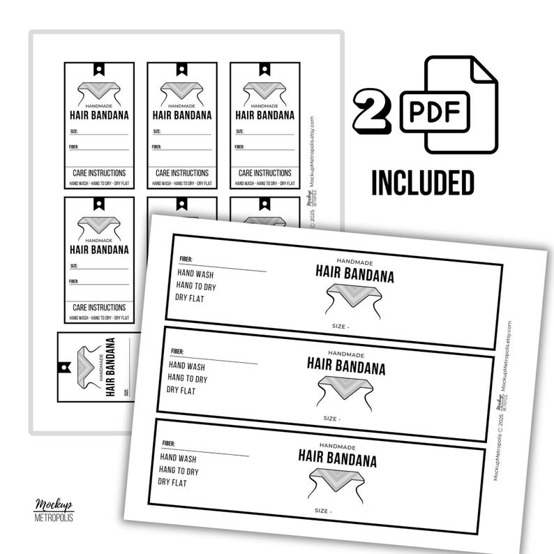 Printable Hair Bandana Labels: Crochet Bandana Template Tags (PDF ...