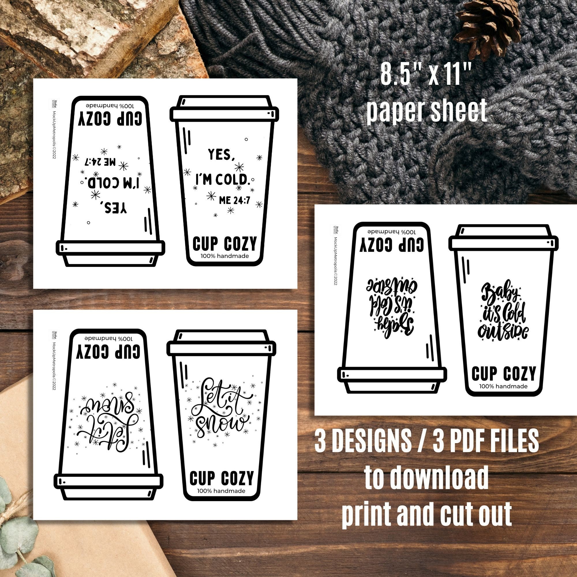 WINTER Cup Cozy Template Printable Display Card Insert Coffee - Etsy