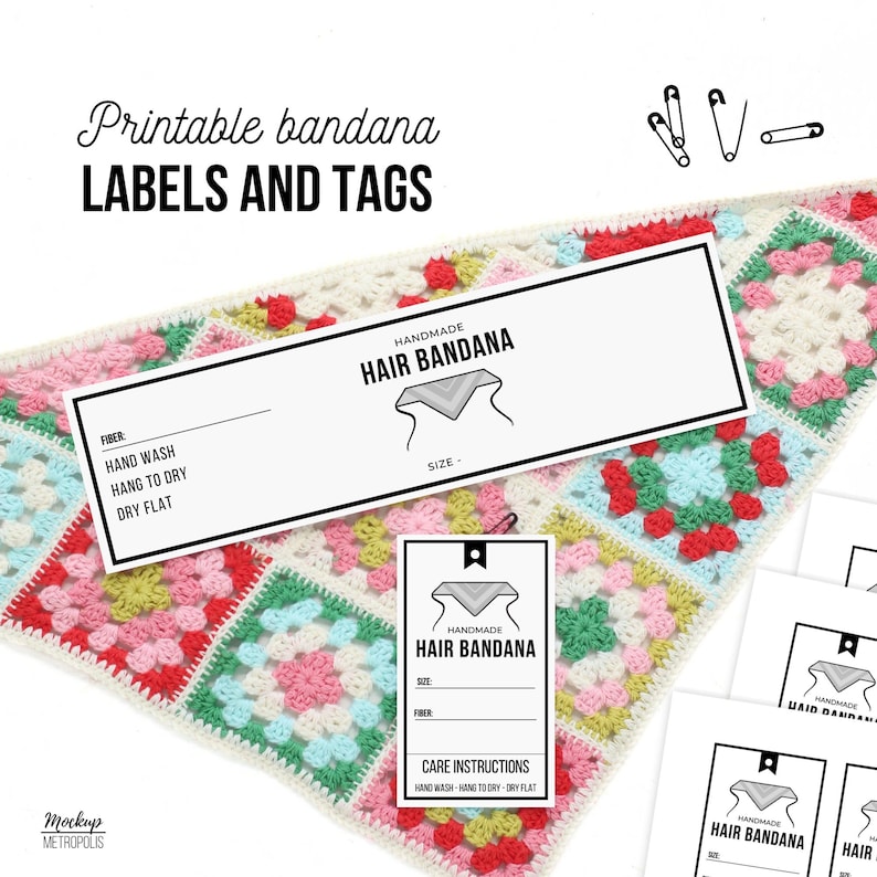 Printable Hair Bandana Labels: Crochet Bandana Template Tags (PDF ...