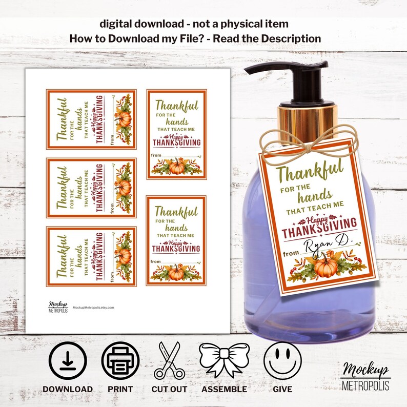 PRINTABLE Thanksgiving Teacher Gift Tag, Hand Soap Pumpkin Tag, Teacher ...