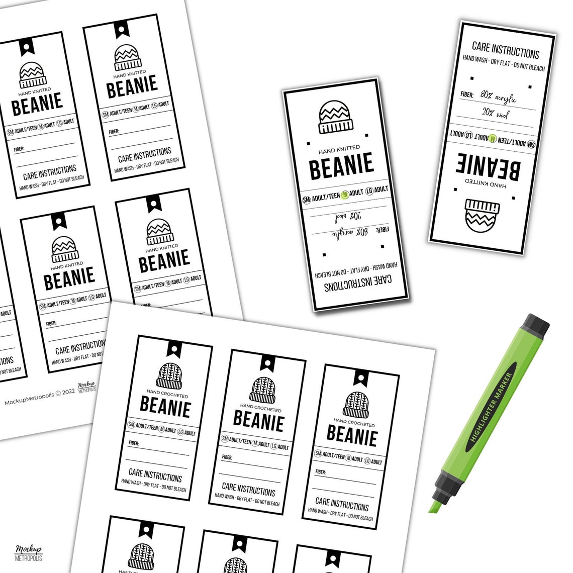 Knit Crochet Beanie Labels and Hang Tags Printable Handmade - Etsy