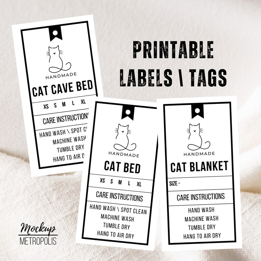 Printable Cat Bed Labels, Cat Cave Bed Tags, Cat Blanket Labels ...