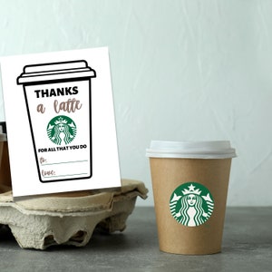 Thank You Cards, Thanks a Latte Teacher, Appreciation Coworker Friend ...