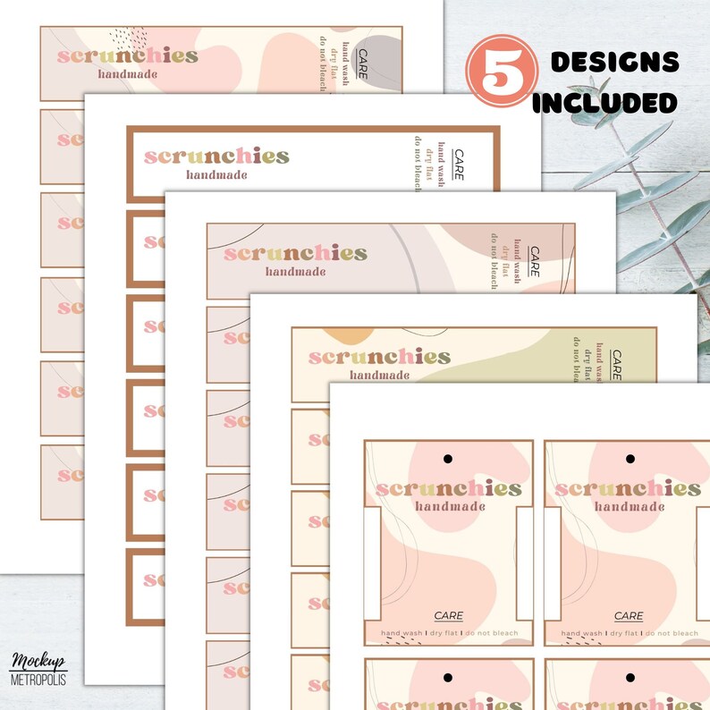 Pastel Boho Scrunchie Labels 5 Designs Printable Handmade DIY - Etsy