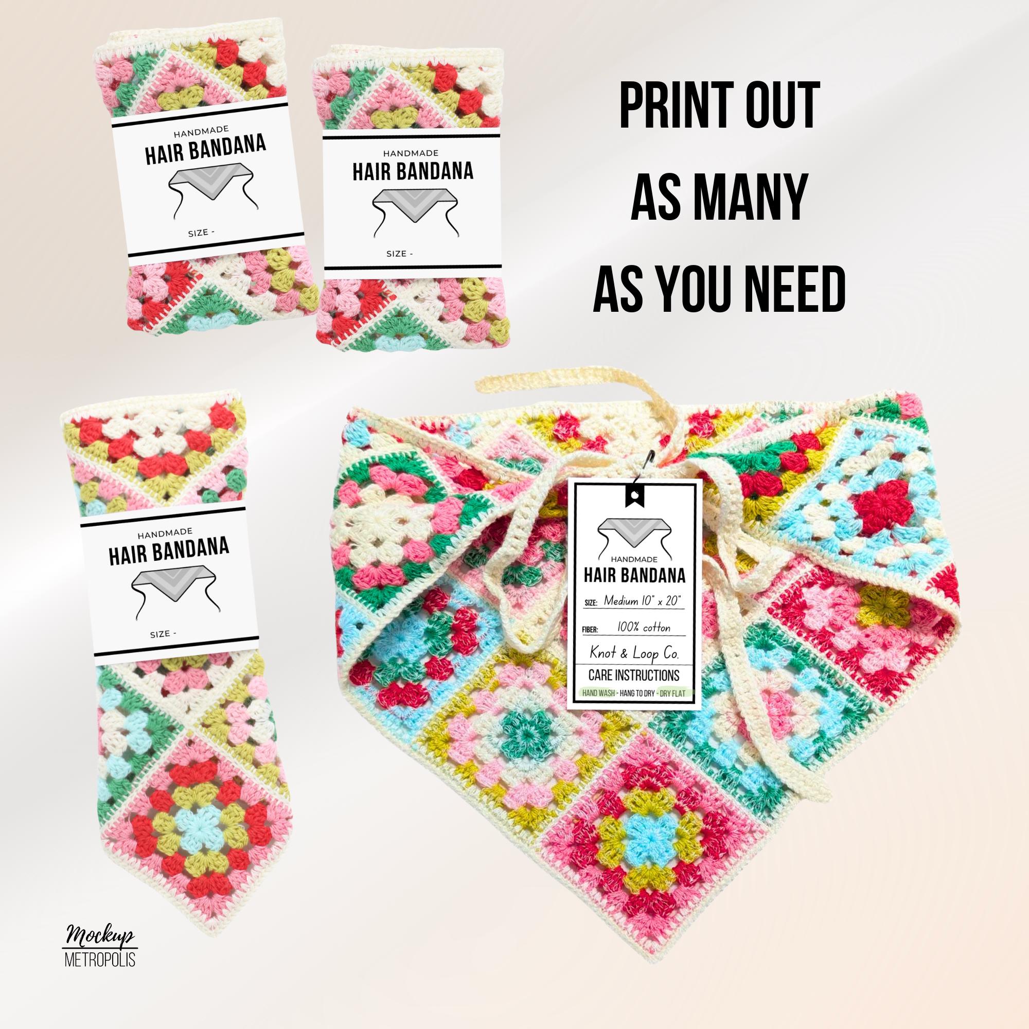 Printable Hair Bandana Labels: Crochet Bandana Template Tags (PDF ...
