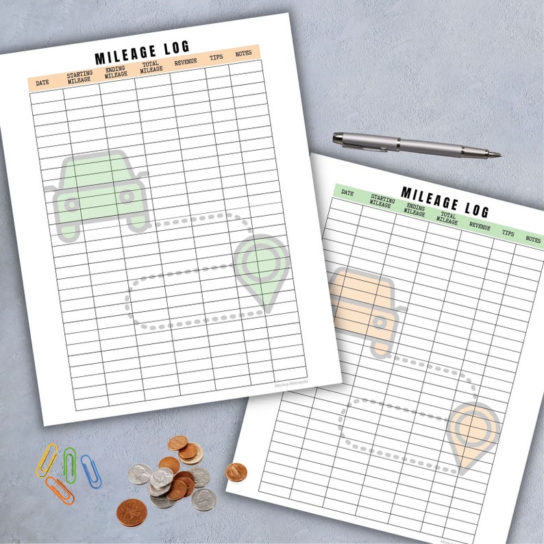 Mileage Log Tracker, Printable Miles Driven, Shopper Miles Income ...