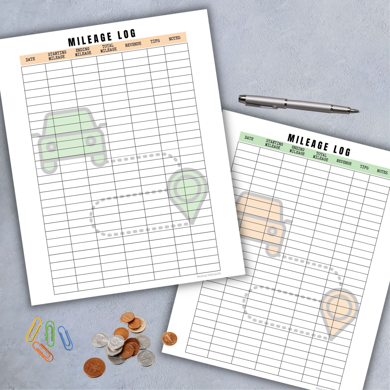 Mileage Log Tracker, Printable Miles Driven, Shopper Miles Income ...
