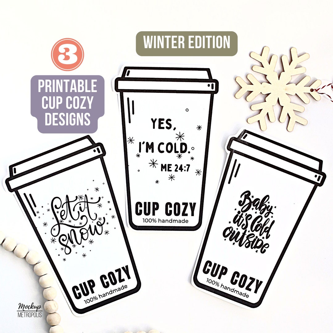 WINTER Cup Cozy Template, Printable Display Card Insert Coffee Sleeve ...
