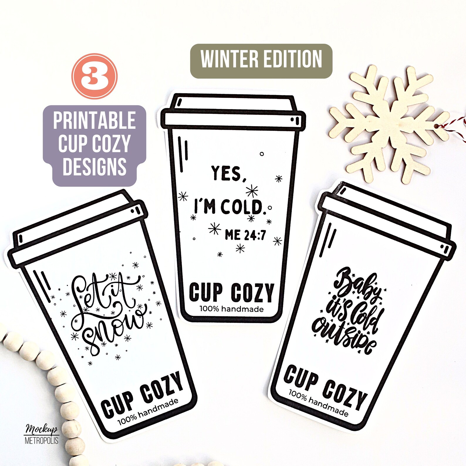 WINTER Cup Cozy Template Printable Display Card Insert Coffee - Etsy