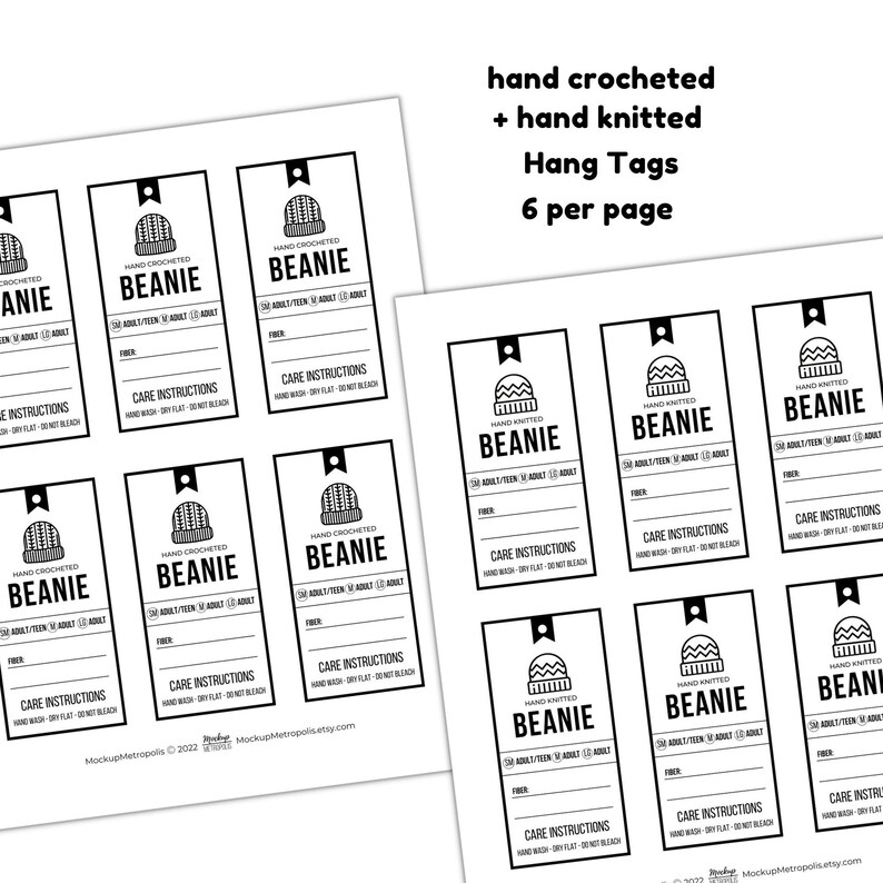 Knit Crochet Beanie Labels and Hang Tags Printable Handmade - Etsy