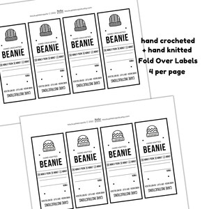 Knit Crochet Beanie Labels and Hang Tags, Printable Handmade Product ...