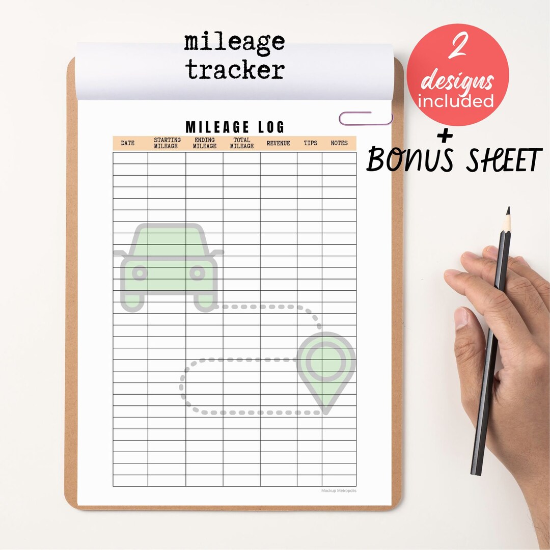 Mileage Log Tracker, Printable Miles Driven, Shopper Miles Income ...