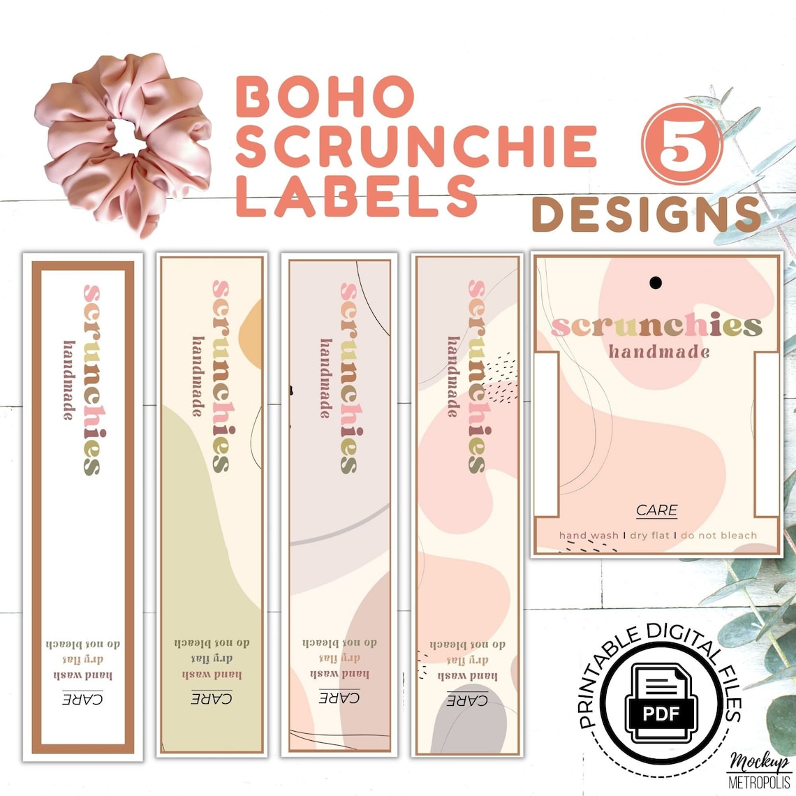 Pastel Boho Scrunchie Labels 5 Designs Printable Handmade DIY - Etsy