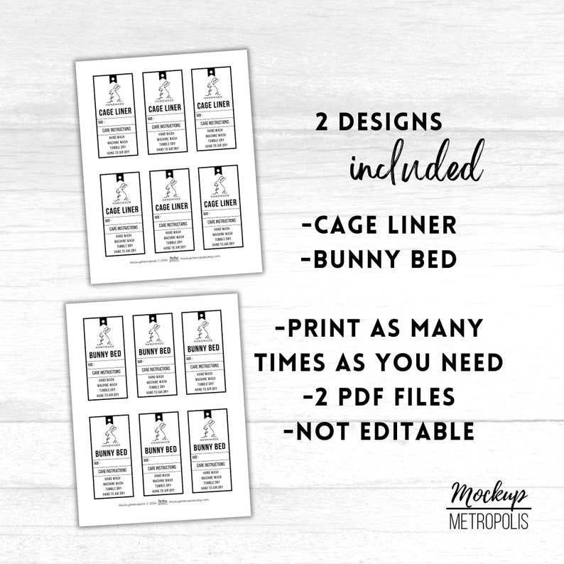 Printable Bunny Bed Labels, Handmade Rabbit Cage Liner Tags (digital ...