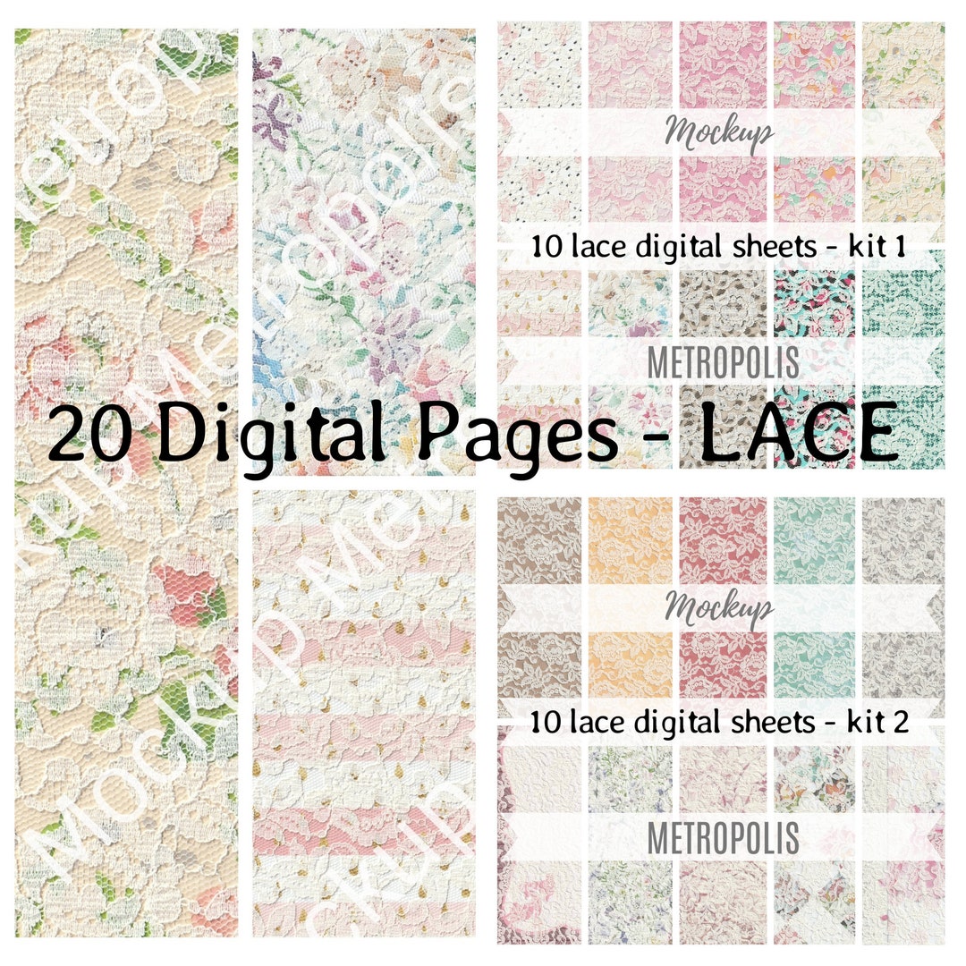 20 Lace Digital Printable Paper Pages Collage Sheets Scrapbooking ...