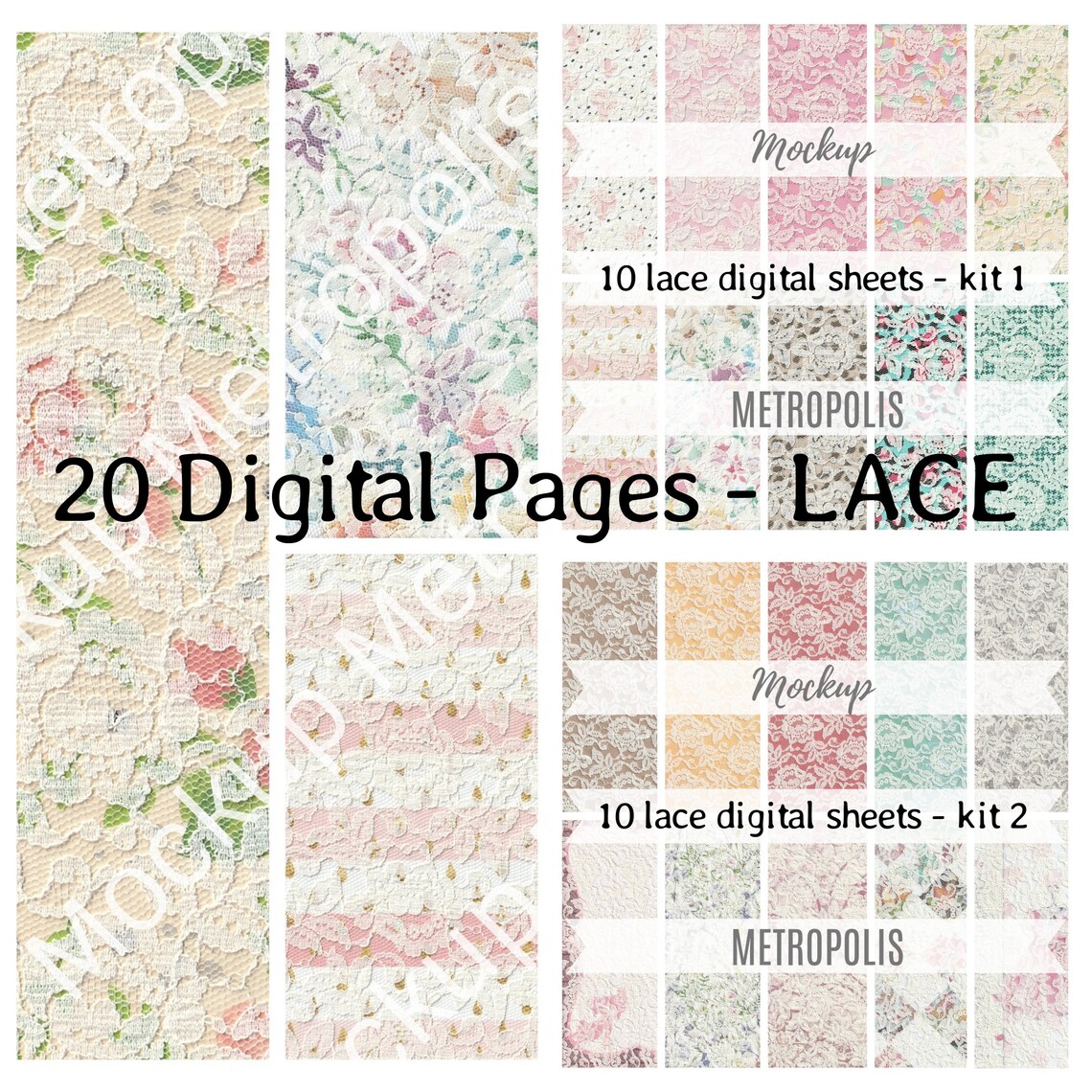 20 Lace Digital Printable Paper Pages Collage Sheets | Etsy