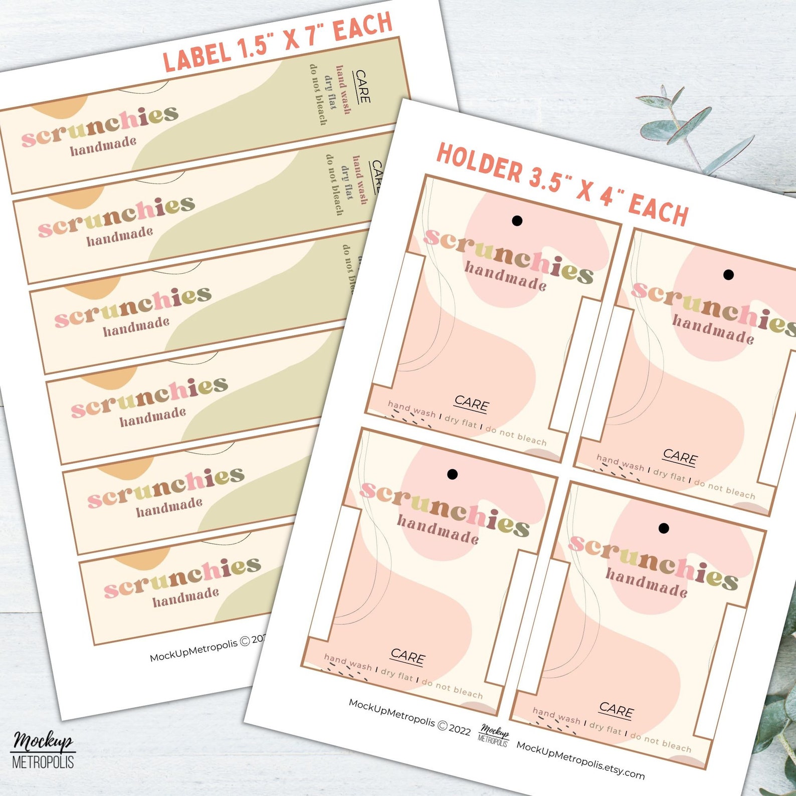 Pastel Boho Scrunchie Labels 5 Designs Printable Handmade DIY - Etsy