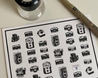 Vintage Cameras Art Sticker Set Stickers Retro Cameras Retro Cameras ...