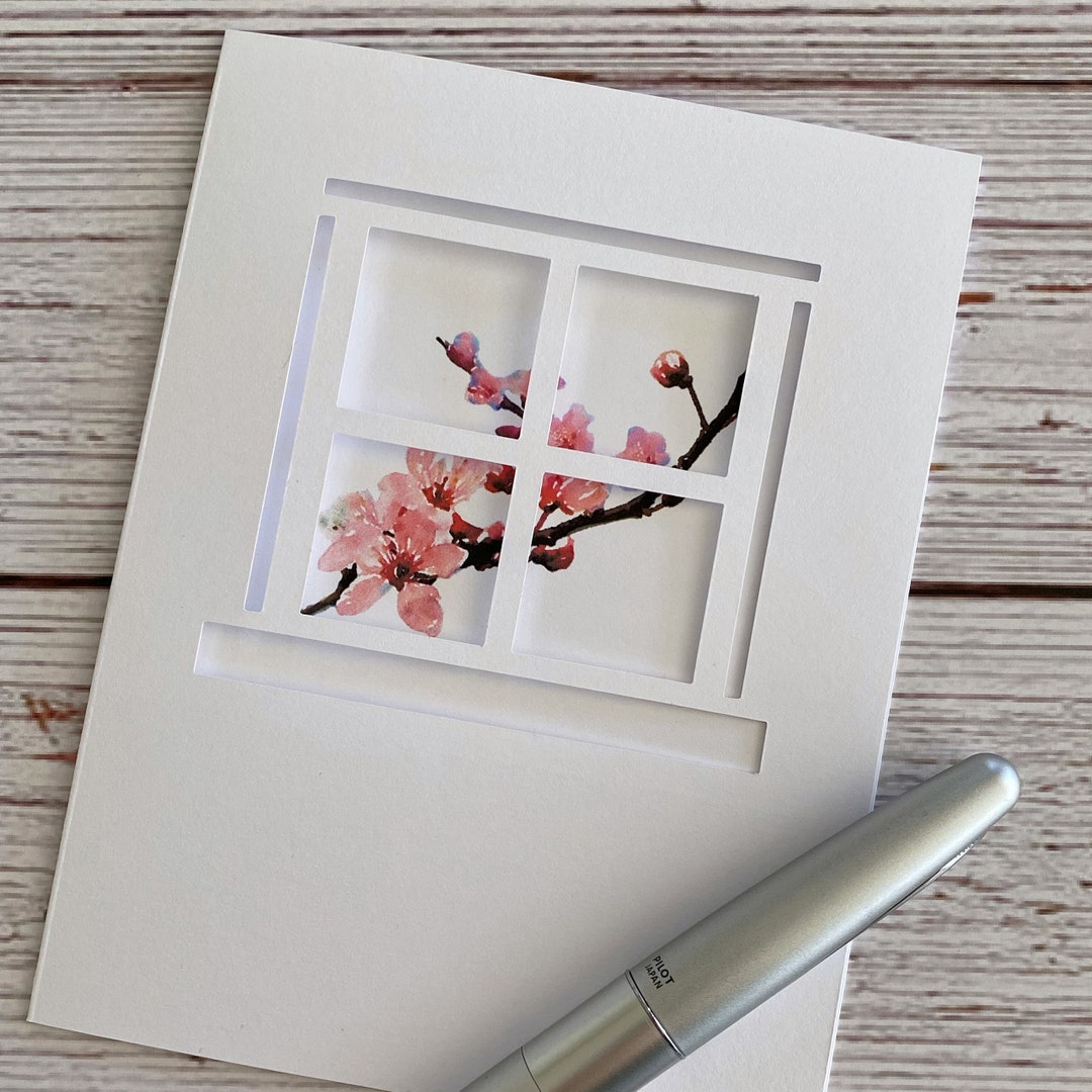 Sakura / Cherry Blossom Window Greeting Card (single, Blank With ...