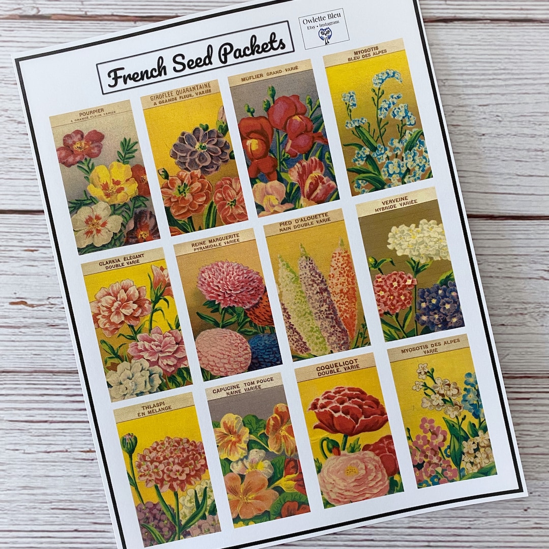 French Seed Packet Sticker Set | Garden | Vintage | Flower | Antique ...