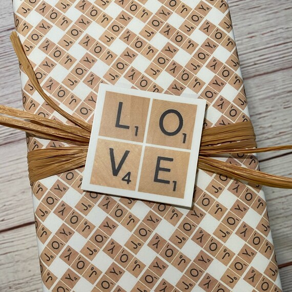 Scrabble Joy Gift Wrap Set includes Paper Tags & Ribbon | Etsy