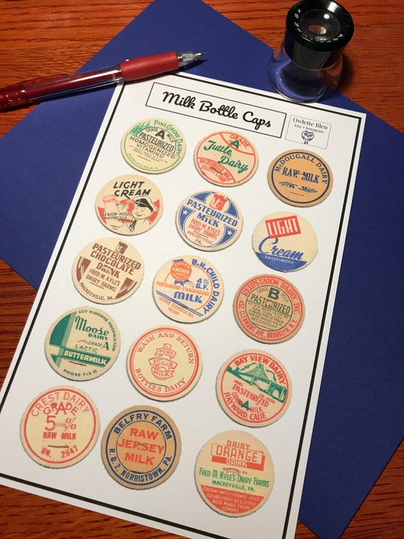 Milk Bottle Cap Sticker Set | Etsy