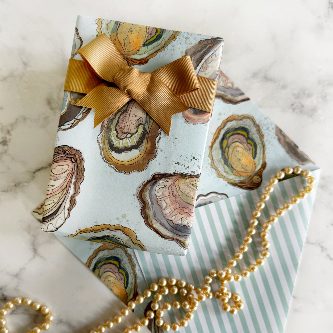 Oyster Wrapping Paper Double-sided With Seafoam Blue Stripes – 20"x29 ...