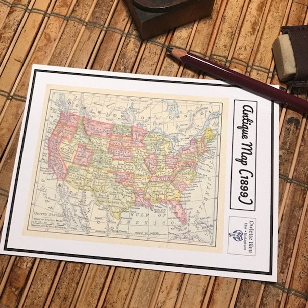 Antique United States Map Sticker ( Ephemera / Geography / Nostalgia ...