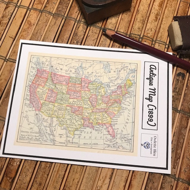Antique United States Map Sticker Ephemera / Geography / | Etsy