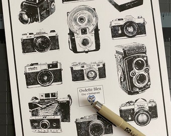 Vintage Cameras Art Sticker Set Stickers Retro Cameras Retro Cameras ...