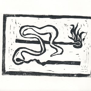 Burnt Out A5 Matchstick Lino Print - Etsy