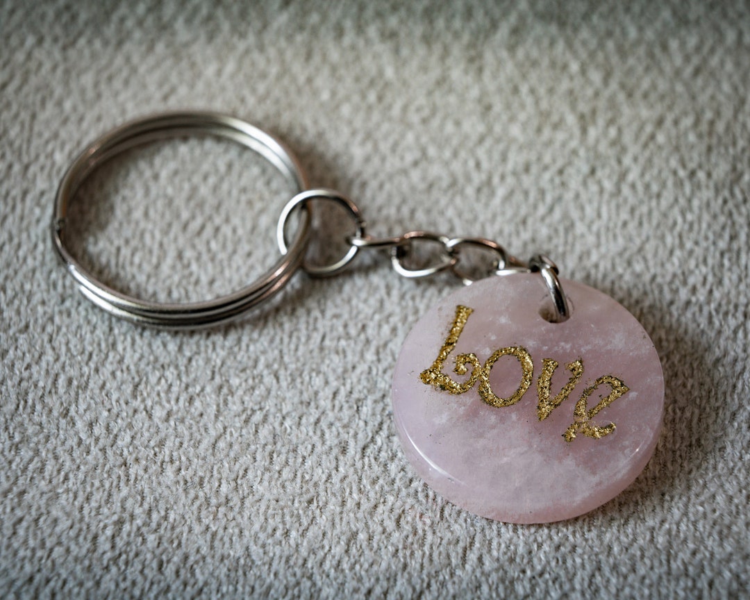 Rose Quartz Keychain | Custom Engraved Healing Stone - Etsy