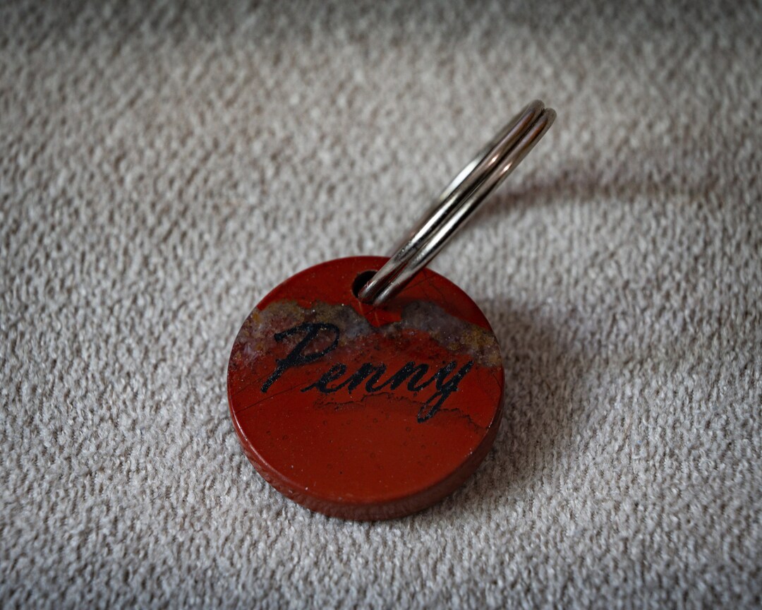SMALL Red Jasper Pet ID Tag | Custom Engraved Healing Stone - Etsy