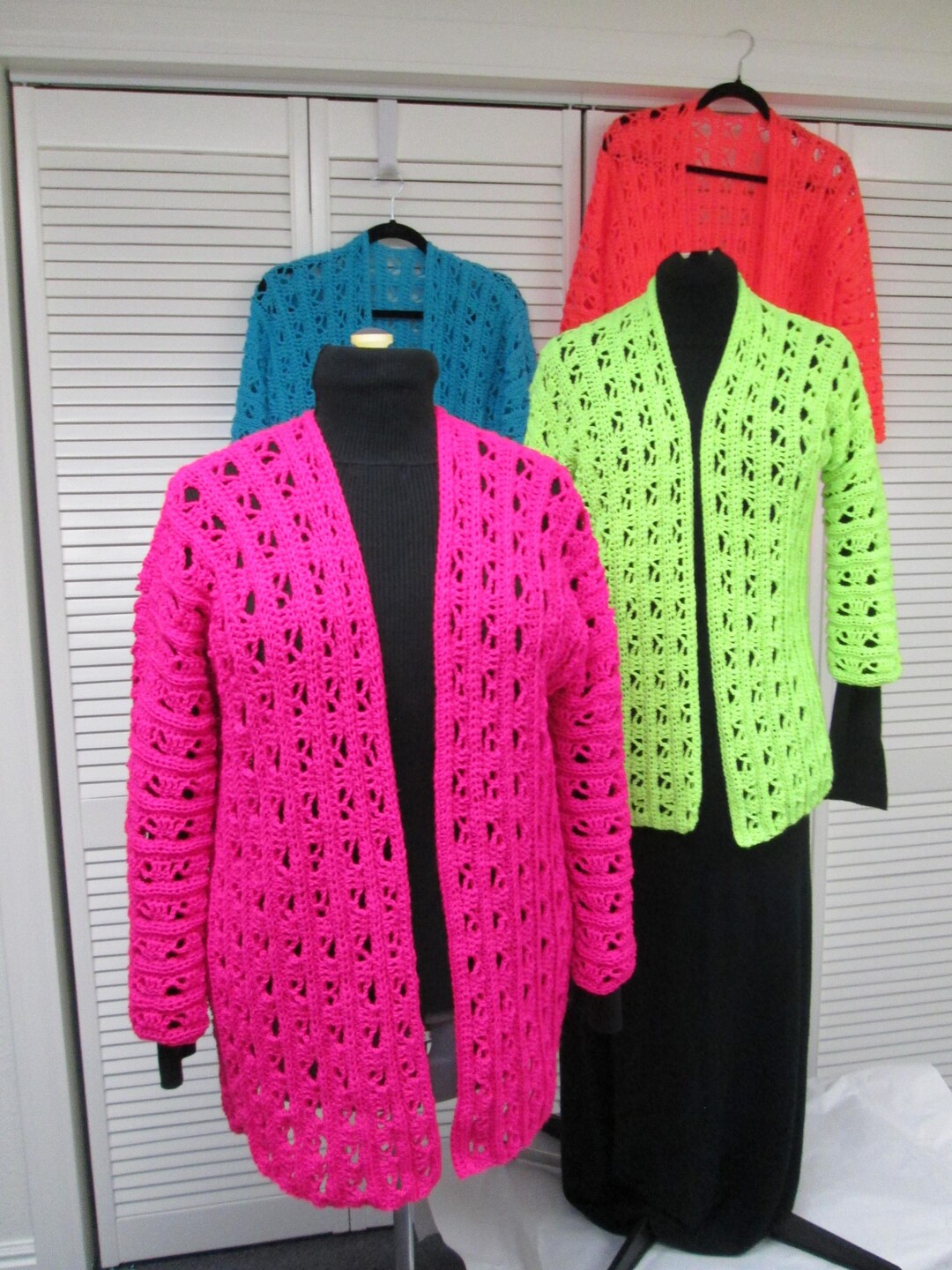 Neon Bright Solid Color Crochet Lace Long Cardigan Sweater Jacket - Etsy