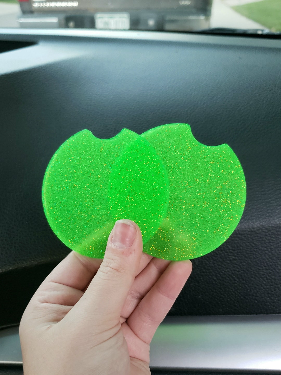 UV Reactive Neon Green Glitter JDM Car Coasters, Green JDM Car Coasters ...