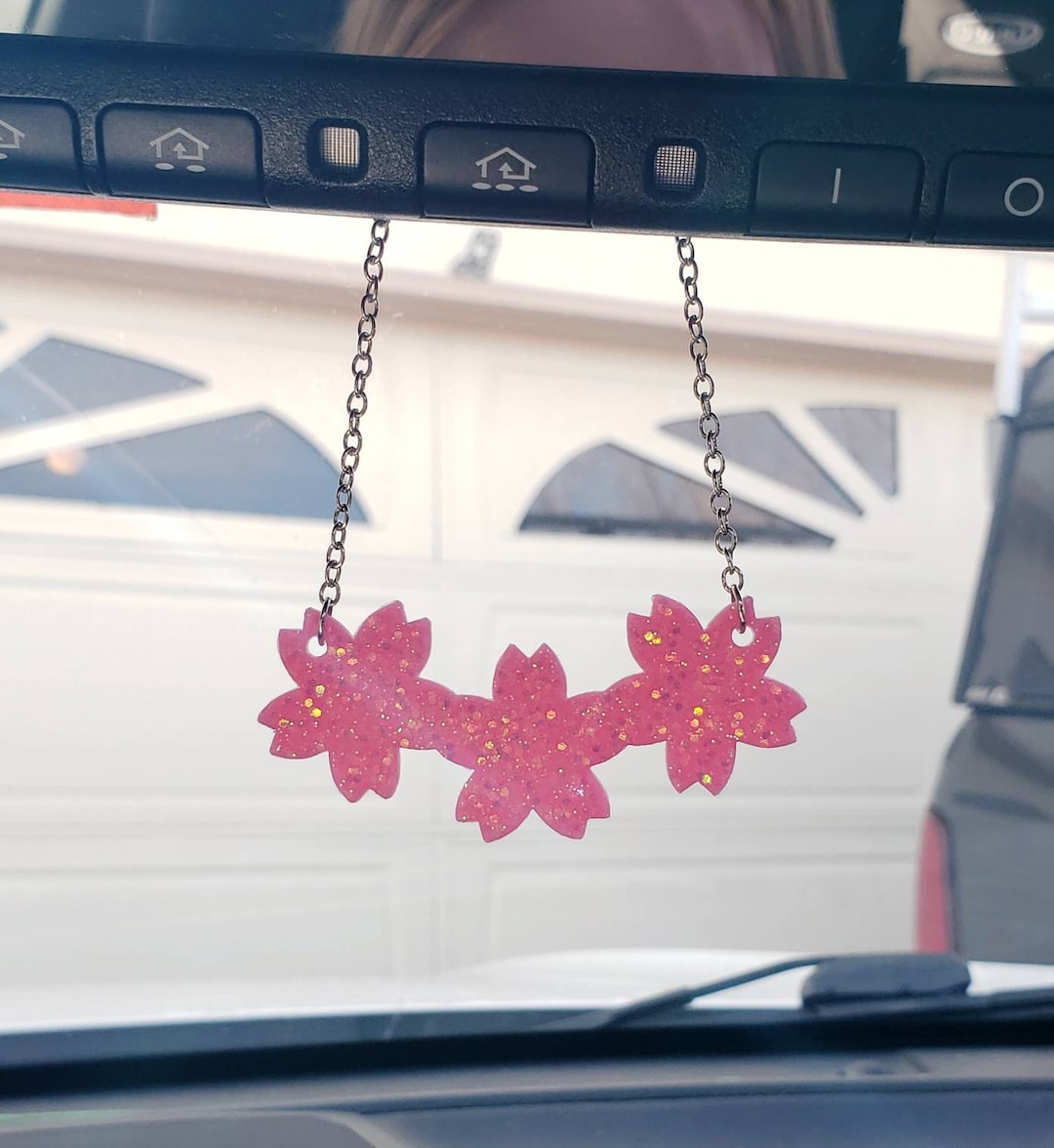 Pink Sakura Cherry Blossom Rear View Mirror Charm, Pink Sakura Rear ...