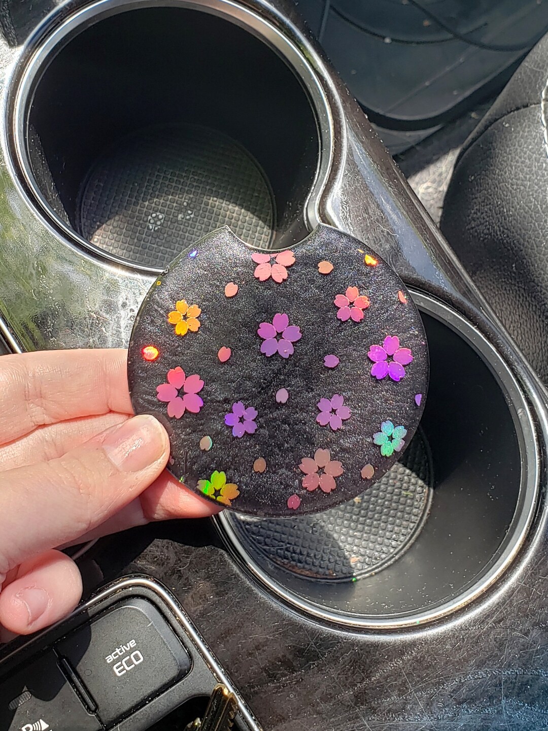 Black and Holo Pink Sakura Car Coaster Set, Cherry Blossom Car Coasters ...