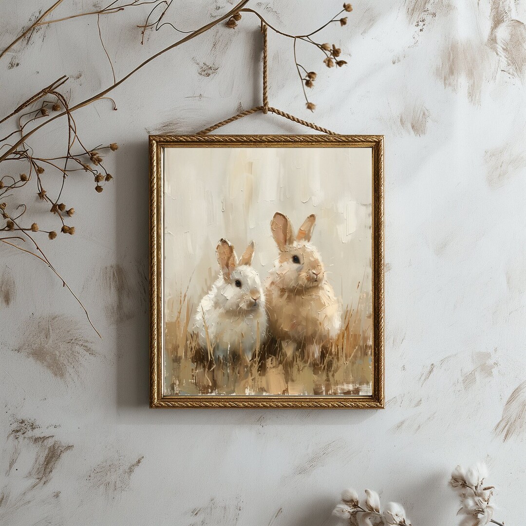 Bunnies in a Field, Easter Printable Digital Download, Vintage Easter ...