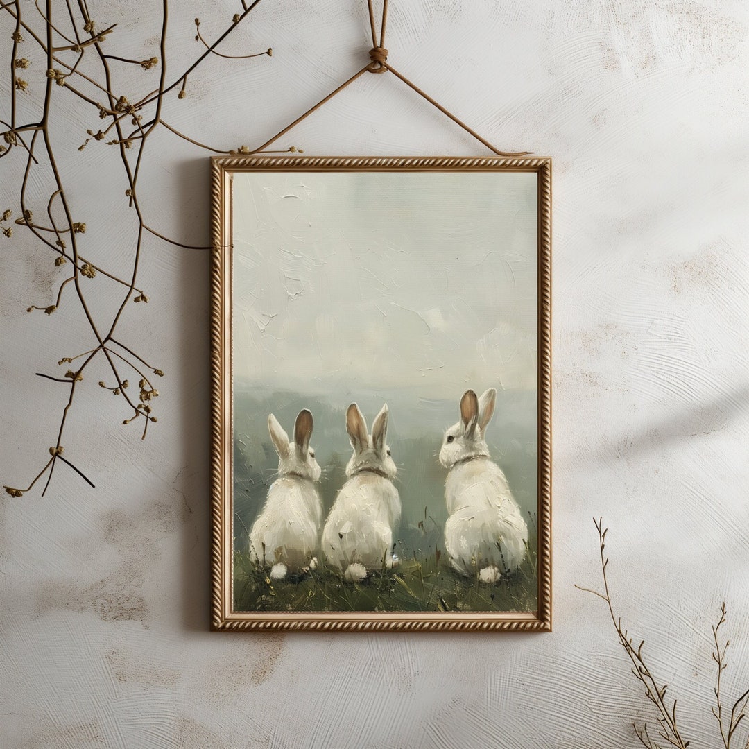 Bunnies in a Field, Easter Printable Digital Download, Vintage Easter ...