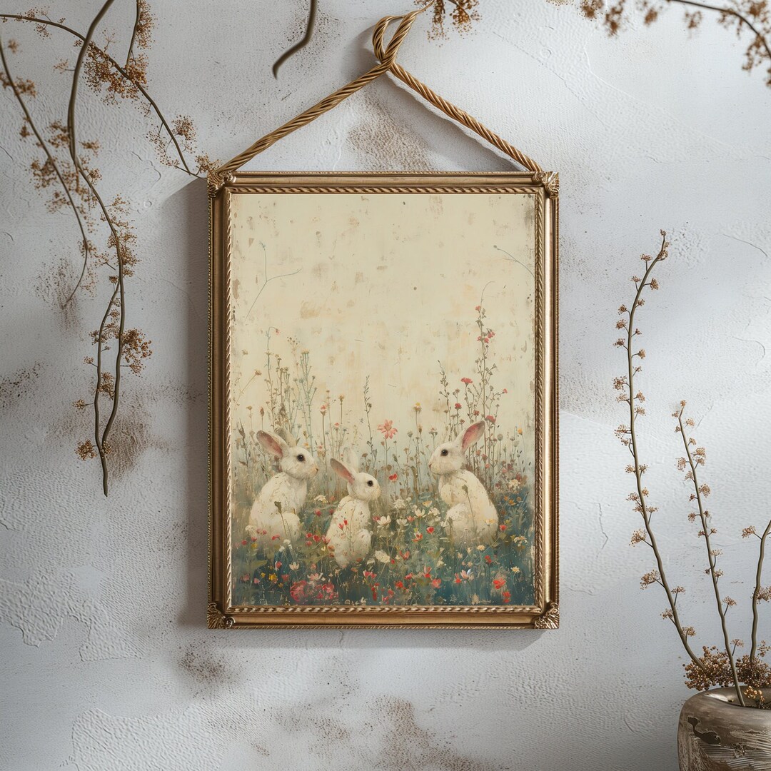 Wildflowers Bunnies,bunnies in a Field, Easter Printable Digital ...