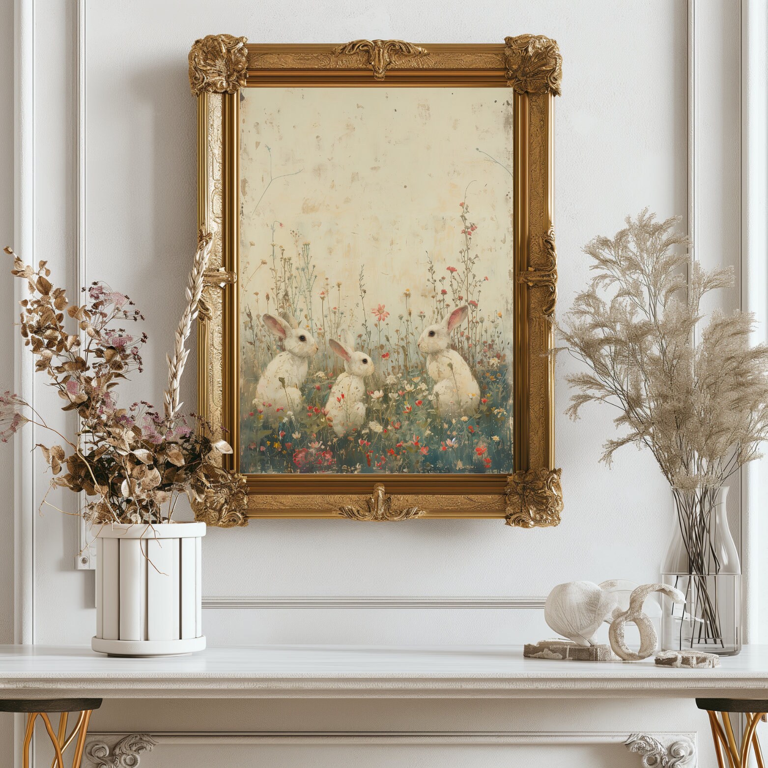 Wildflowers Bunnies,bunnies in a Field, Easter Printable Digital ...