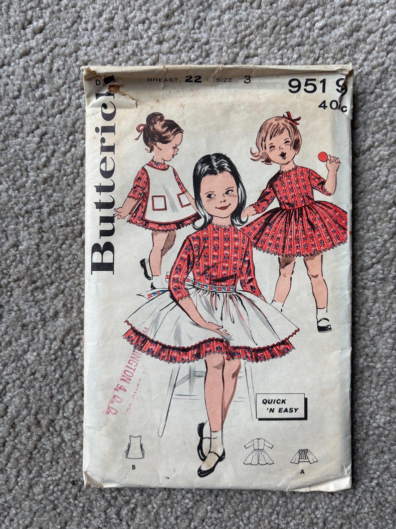 Vintage 1950s Toddler Sewing Patterns: Size 1-3, Pinafore, Jacket ...