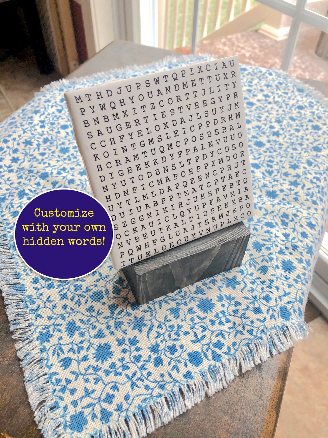 Personalized Word Search on Ceramic Tile With Wood Stand | Unique Gifts ...