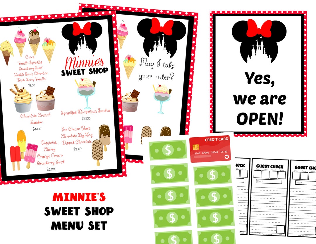 Minnie Ice Cream Shop - Restaurant Cafe Menu Dramatic Play Set ...