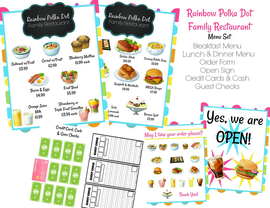 Kids Pretend Dramatic Play Restaurant Cafe Menu Set - Etsy
