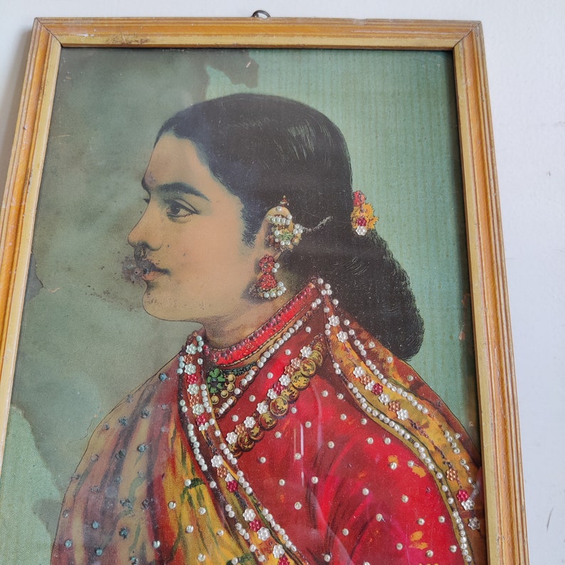 Antique Raja Ravi Varma Printing Press Embellished Oleograph of Tara ...