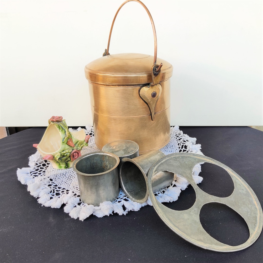 Antique Rare Brass Storage Container With 3 Mini Bowls for Sauces or ...