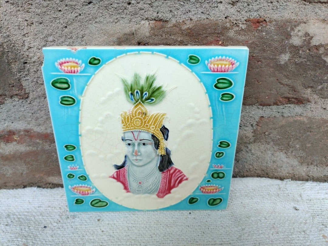 Vintage Lord Krishna Nouveau Embossed Architecture Tile, Japan ...